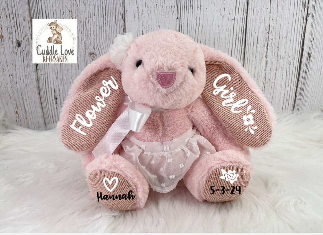 Flower Girl Bunny Stuffed Animal, Flower Girl Proposal, Blush Pink Rose ...