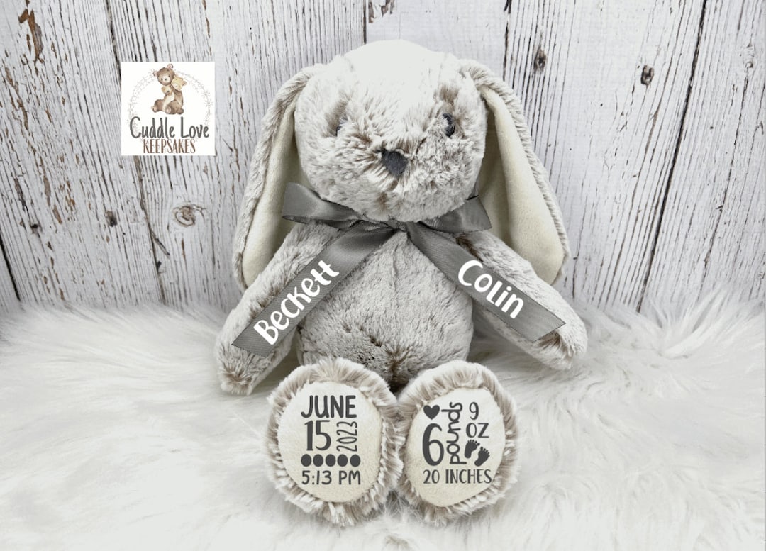 Bunny Rabbit Birth Stats Stuffed Animal, Personalized Plush Bunny Birth ...