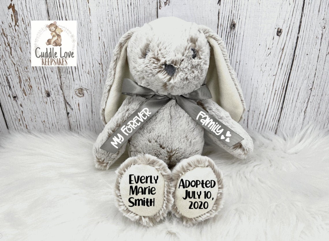 Adoption Bunny Rabbit Stuffed Animal, Personalized Adoption Gift ...