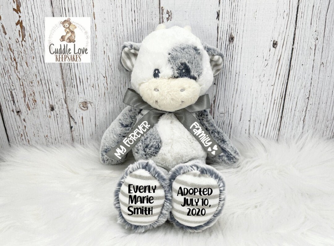 Adoption Cow Stuffed Animal, Personalized Adoption Gift, Custom ...