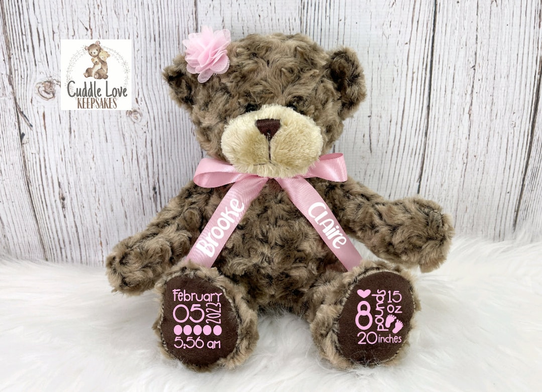Teddy Bear Birth Stats Stuffed Animal, Personalized Plush Bear Birth ...