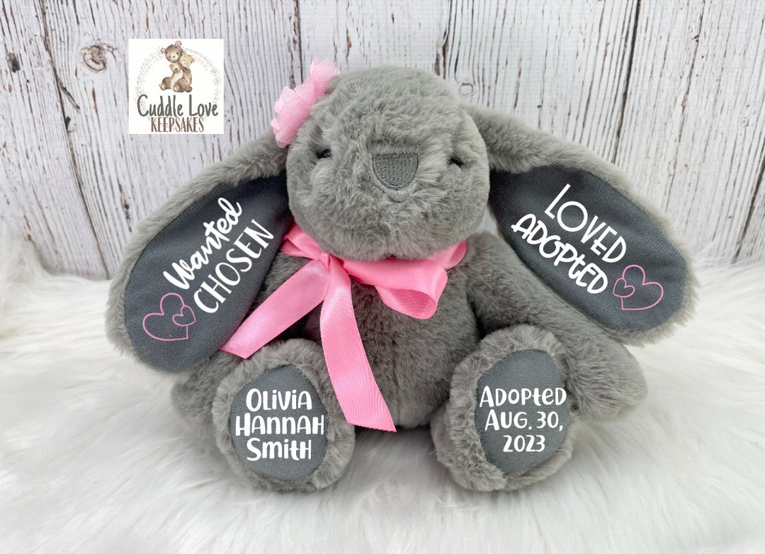 Adoption Bunny Rabbit Stuffed Animal, Personalized Adoption Gift ...