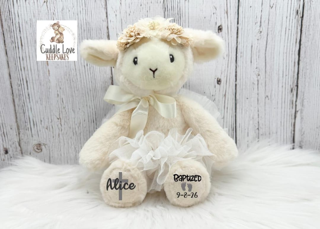 Baptism Lamb, Personalized Baptism Gift, Stuffed Animal Lamb Baptized ...