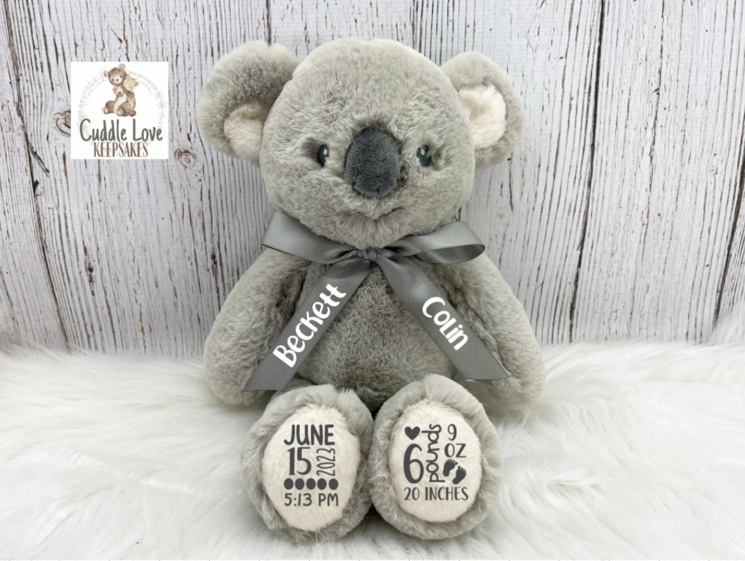 Koala Birth Stats Stuffed Animal, Personalized Plush Koala Birth ...