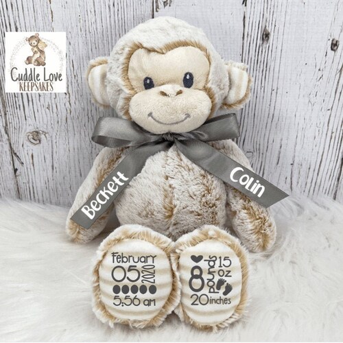 Keepsake Monkey Personalized Keepsake Birth Announcement Baby - Etsy
