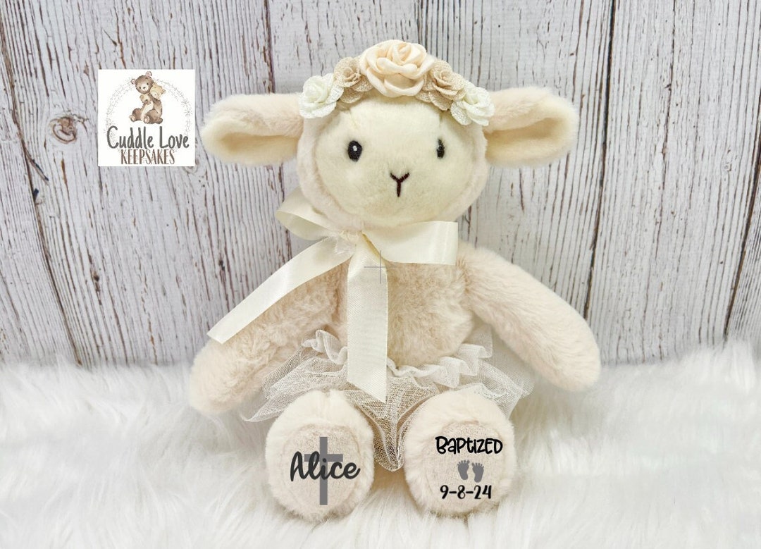 Baptism Lamb, Personalized Baptism Gift, Stuffed Animal Lamb Baptized ...