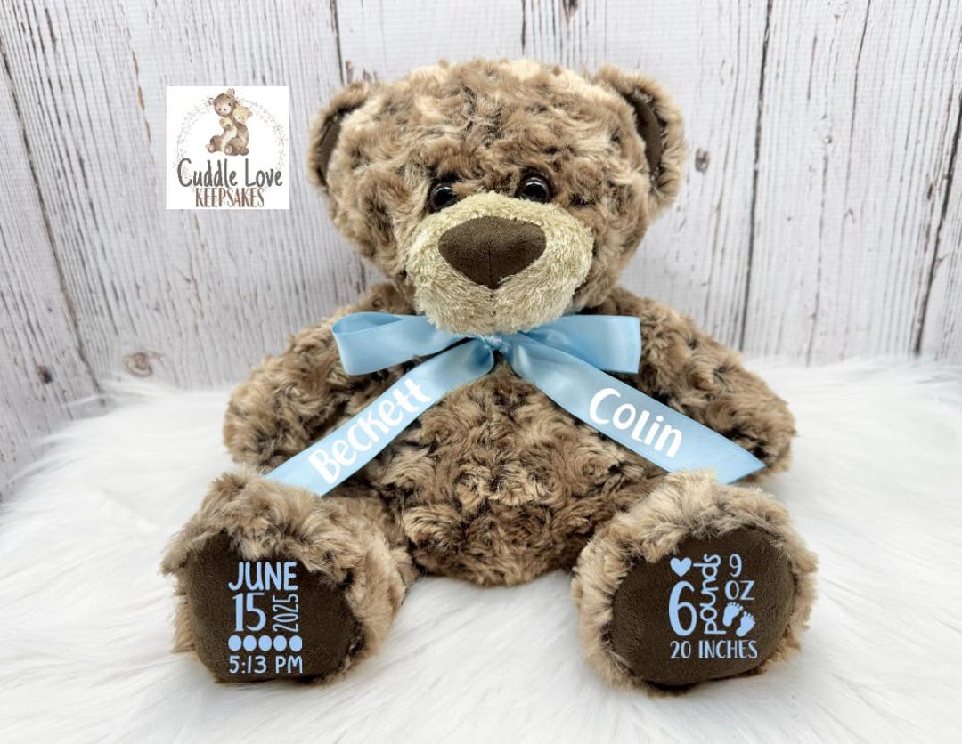 Weighted Teddy Bear Birth Stats Stuffed Animal, Personalized Plush Bear ...
