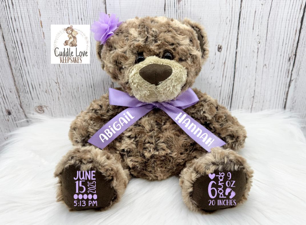 Weighted Teddy Bear Birth Stats Stuffed Animal, Personalized Plush Bear ...