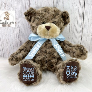 Teddy Bear Birth Stats Stuffed Animal, Personalized Plush Bear Birth ...