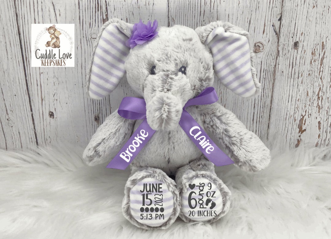 Elephant Birth Stats Stuffed Animal, Personalized Newborn Elephant ...