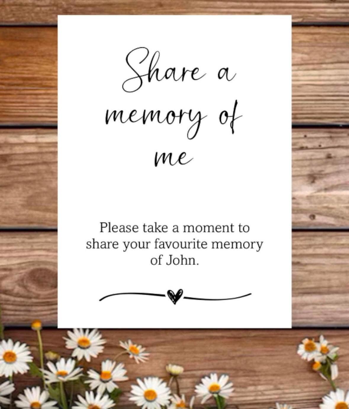 Personalised Funeral Favour Keepsake Remembrance ‘share A Memory’ A6 ...
