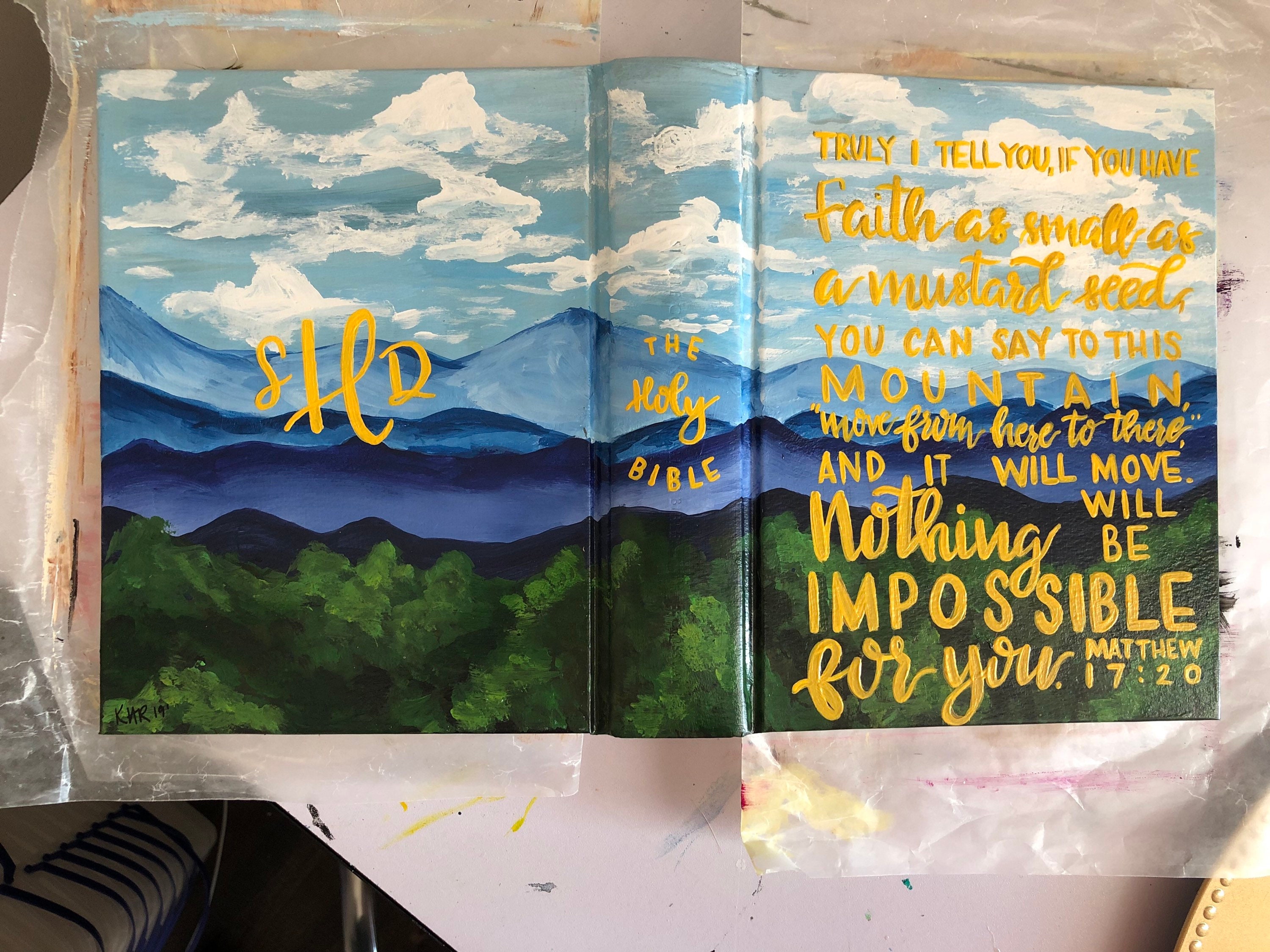 Mountain theme hand painted Bible | Etsy