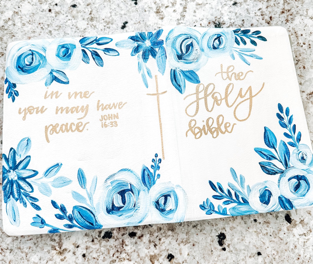 Blue and White Chinoiserie Custom Painted Bible, Personalized Bible ...