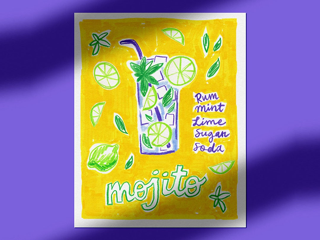 Mojito Art Print Bar Cart Posters Cocktail Lover Gifts Cocktail Poster ...