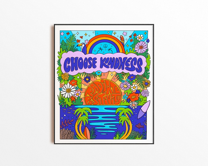 Choose Kindness Poster - Rainbow Positive Quote Playroom Decor Colorful ...