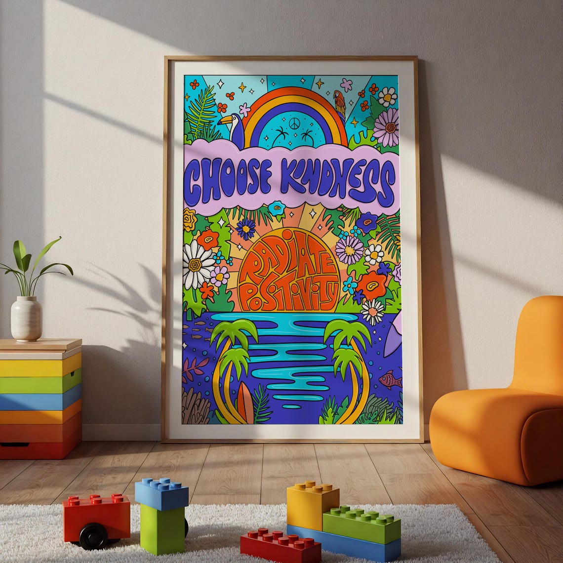 Choose Kindness Poster - Rainbow Positive Quote Playroom Decor Colorful ...