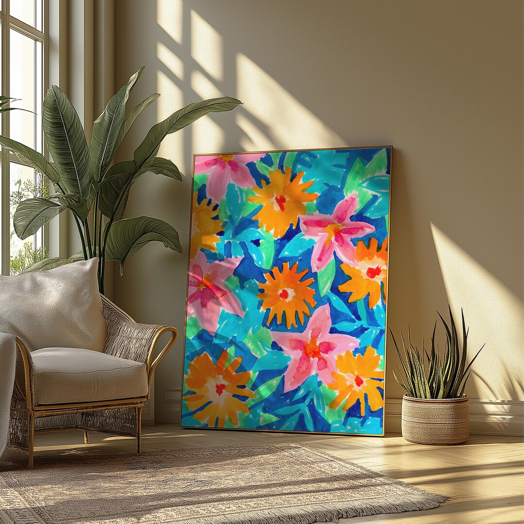 80s Floral Watercolor Print – Retro Wildflower Poster - Etsy