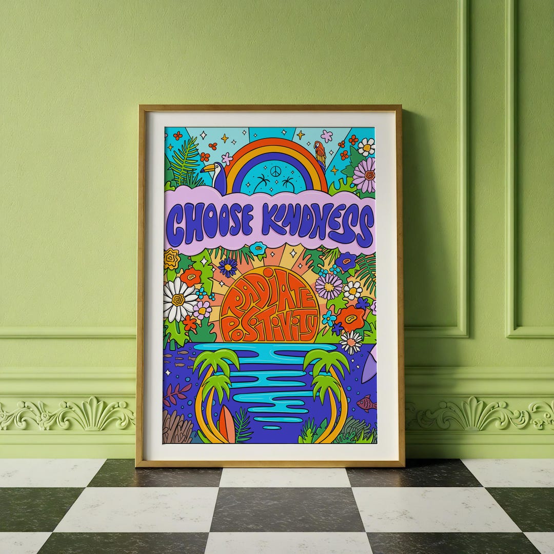 Choose Kindness Poster - Rainbow Positive Quote Playroom Decor Colorful ...