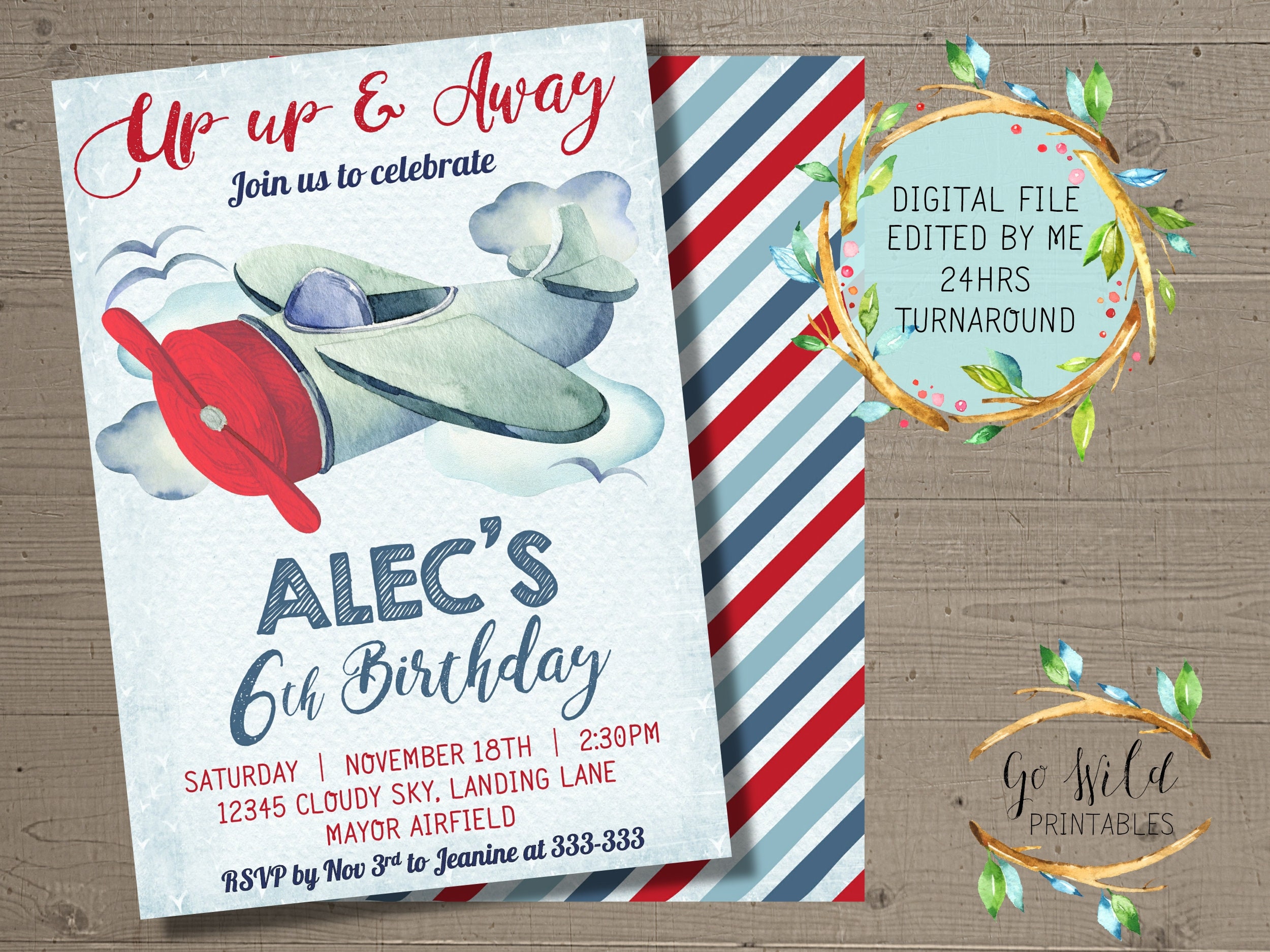 Invitations Paper Invitations & Announcements Editable Airplane ...