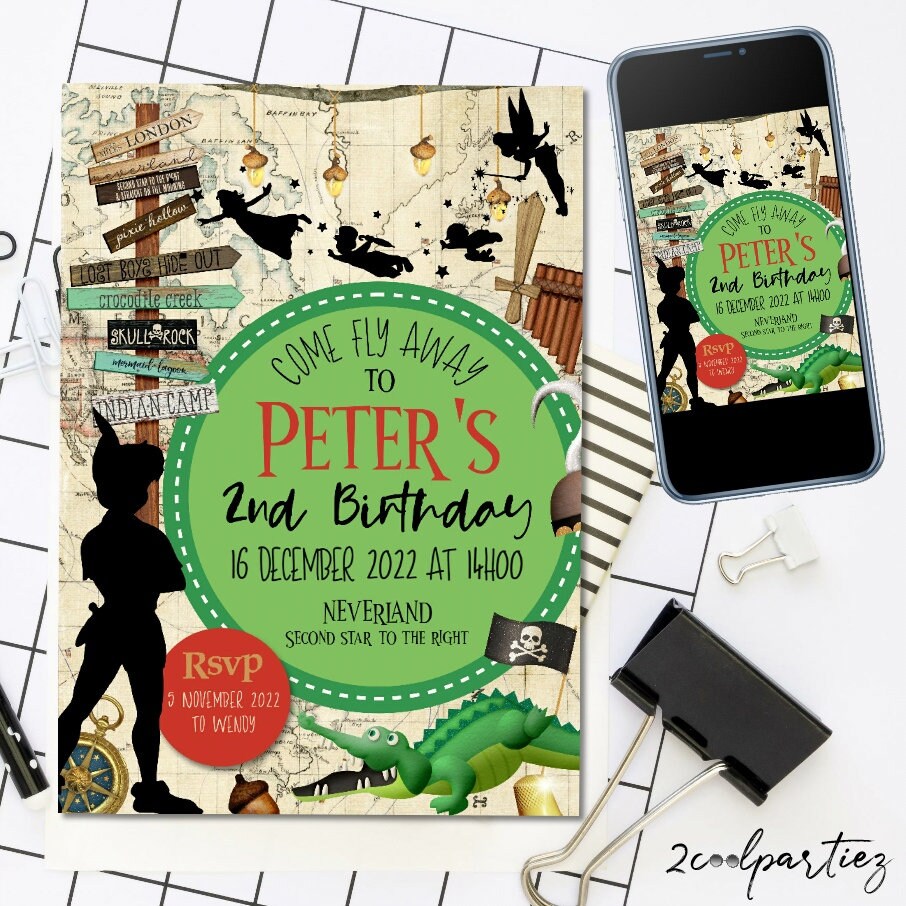 Editable Peter Pan Birthday Invitation Neverland Party Onederland Never ...
