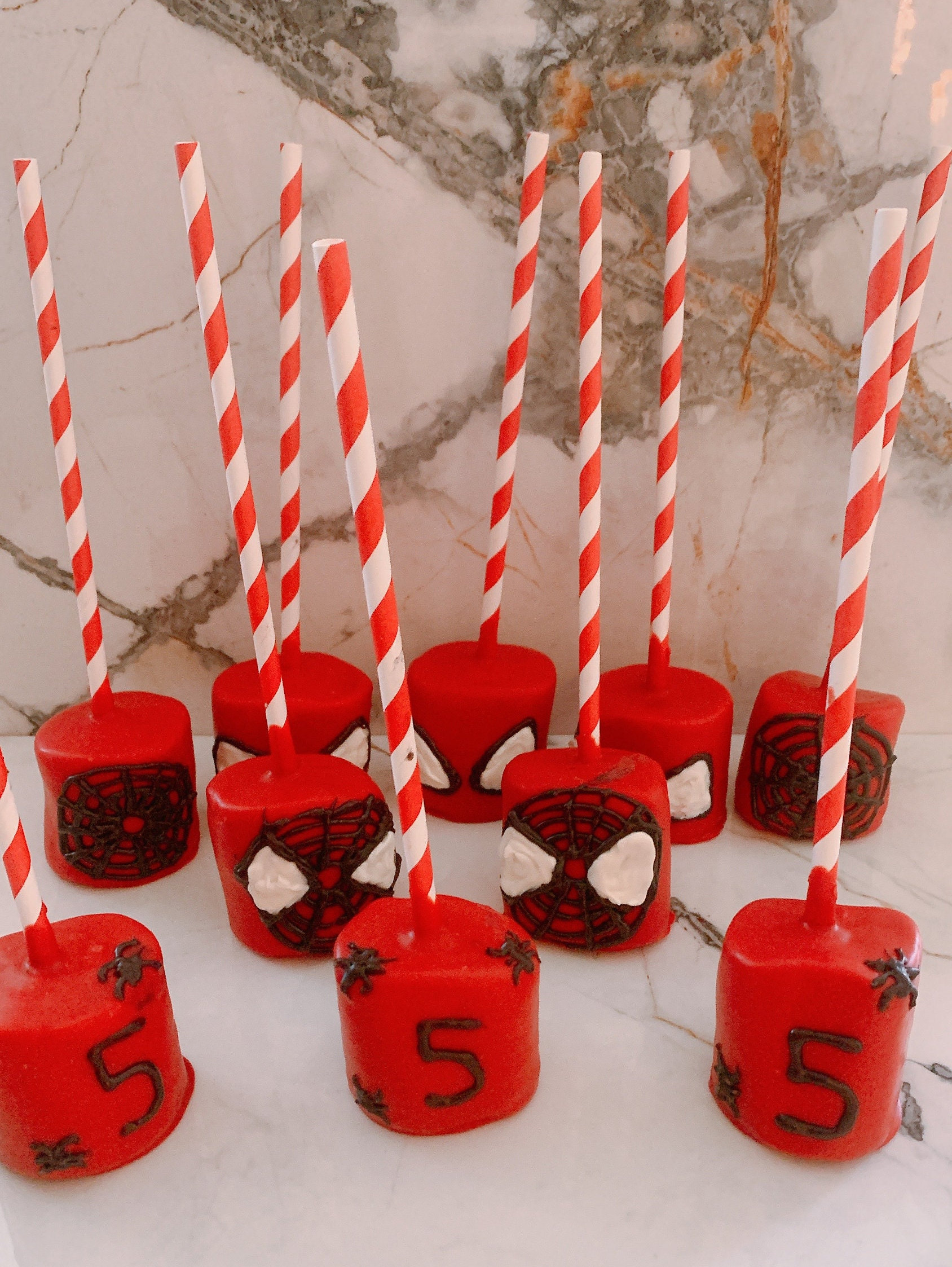 Spiderman/super Hero Chocolate Covered Marshmallow Pops/ Birthday ...