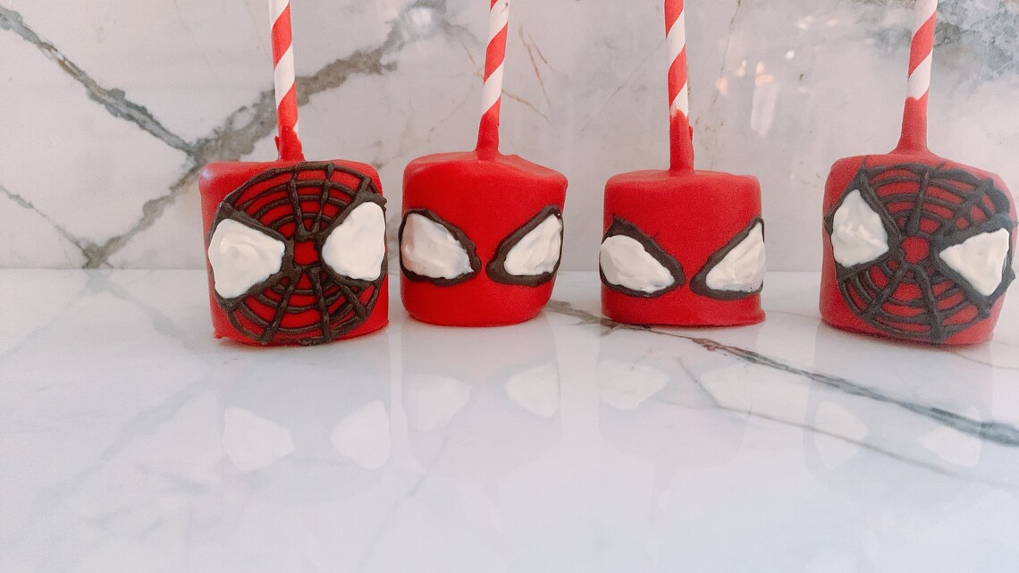 Spiderman/super Hero Chocolate Covered Marshmallow Pops/ Birthday ...