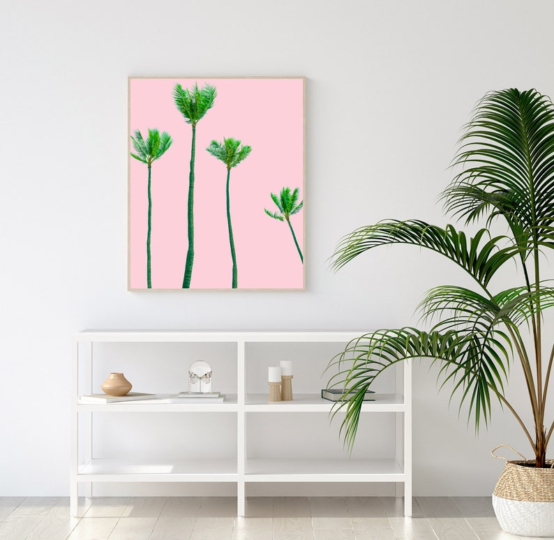 Pink Palm Tree Print Printable Wall Art Digital Download Beach