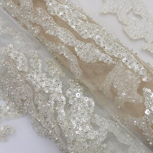 Silver Beaded Bridal Lace Fabric: Embroidery Sequins, Haute Couture ...