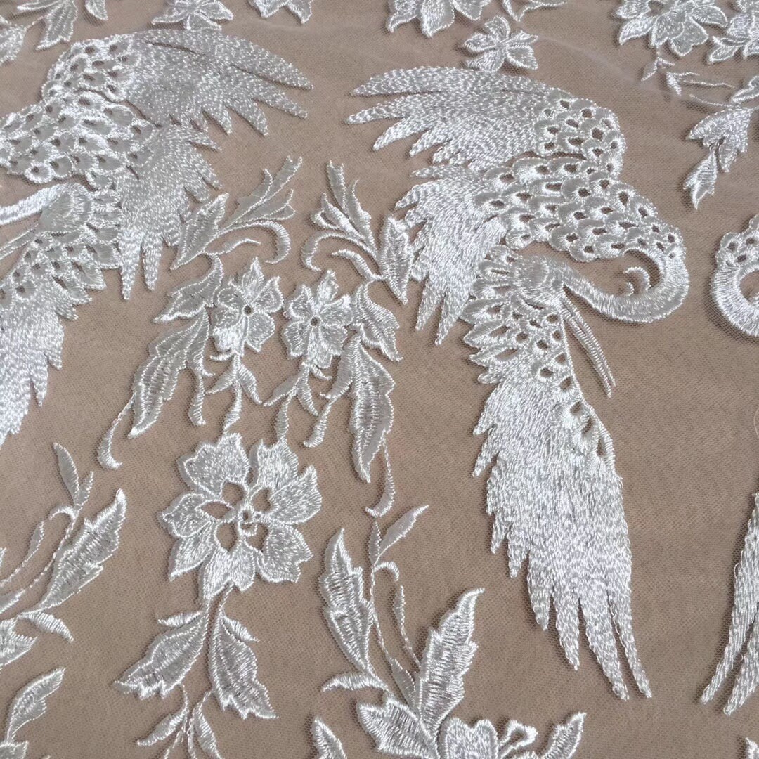 Tulle Bird Pattern Embroidery Lace Fabric Floral Wedding - Etsy