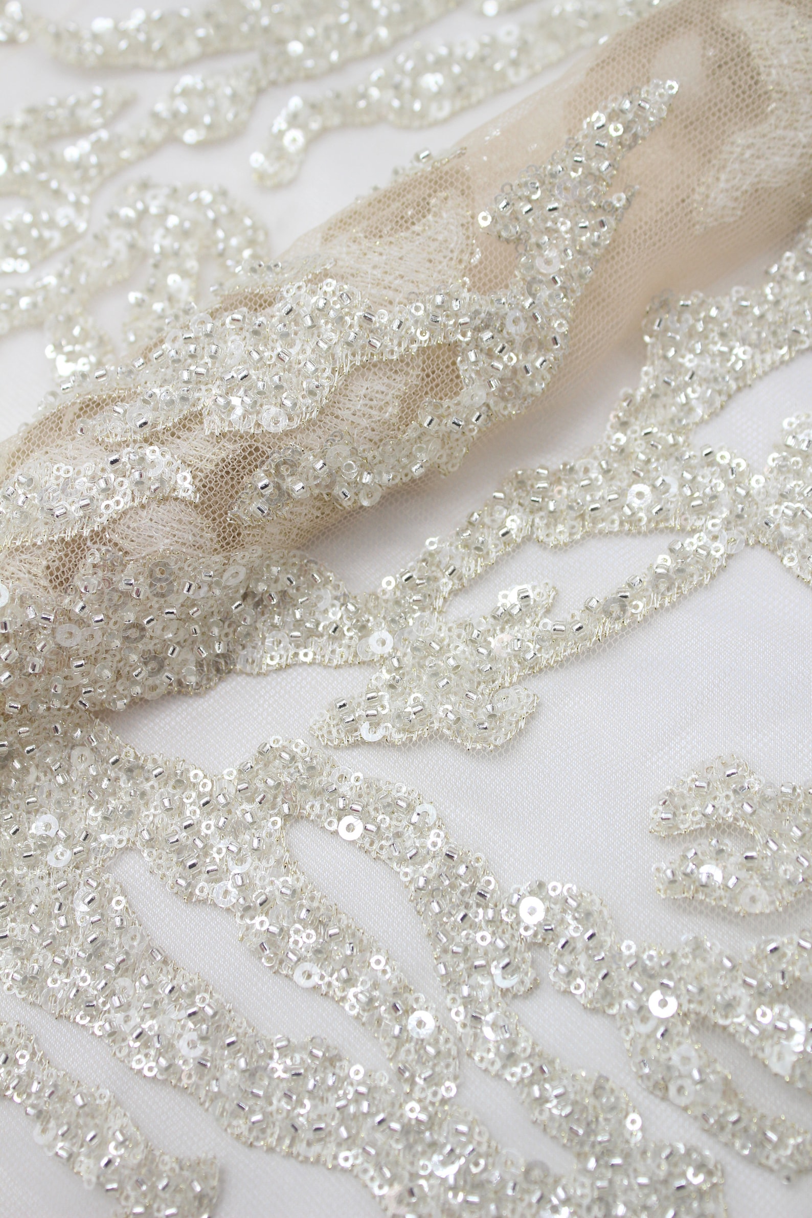Silver Beaded Bridal Lace Fabric: Embroidery Sequins, Haute Couture ...