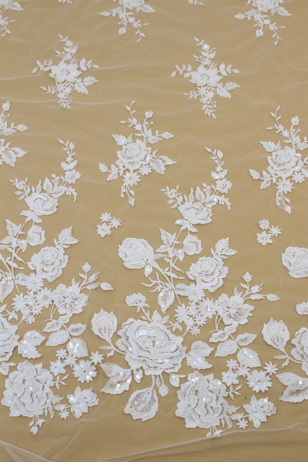 Off White Sequin Floral Lace Fabric: Couture Wedding Gown Lace - Etsy