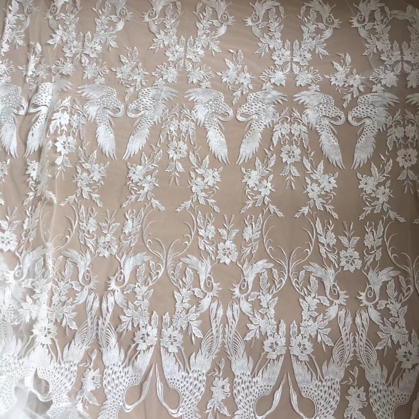 Tulle Bird Pattern Embroidery Lace Fabric Floral Wedding - Etsy