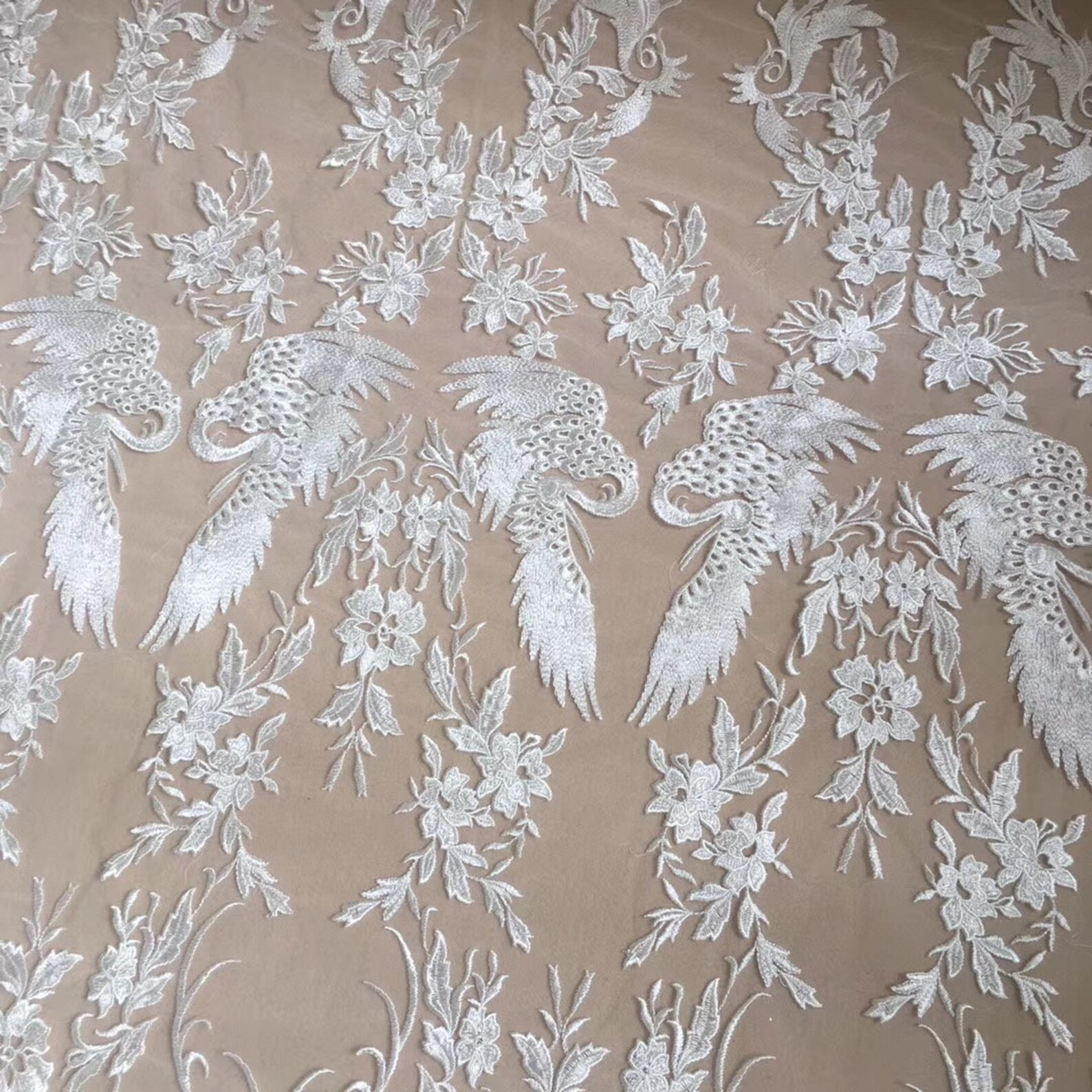 Tulle Bird Pattern Embroidery Lace Fabric Floral Wedding - Etsy