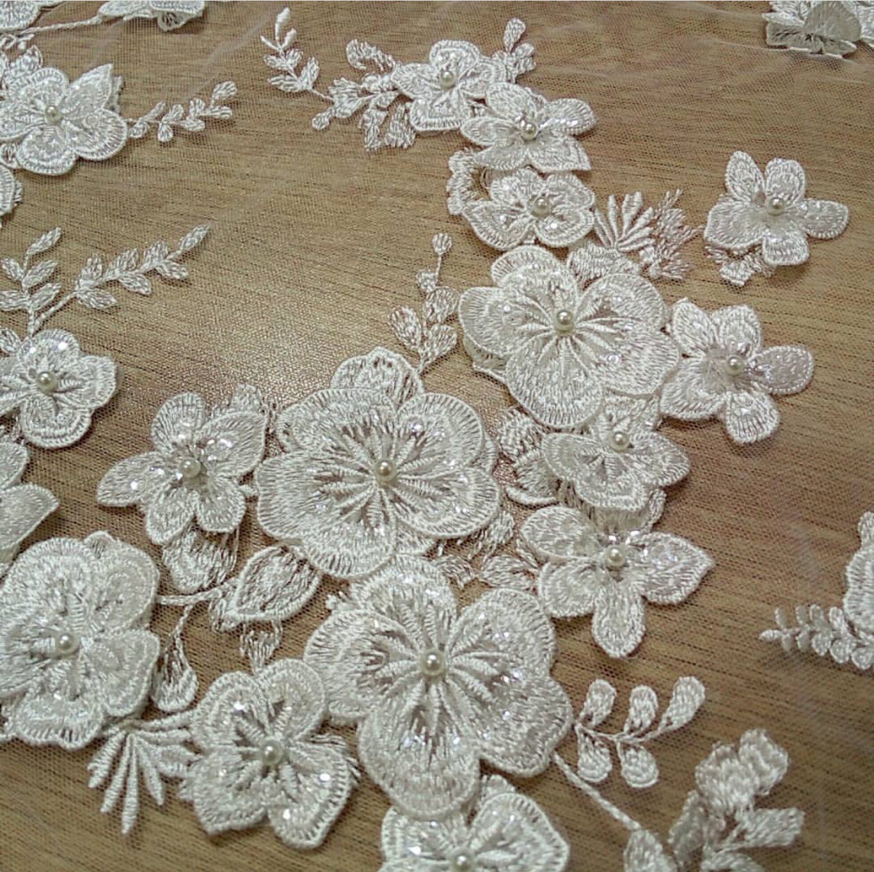 Beaded 3D Floral Lace 3D Flower Embroidered Tulle Bridal - Etsy