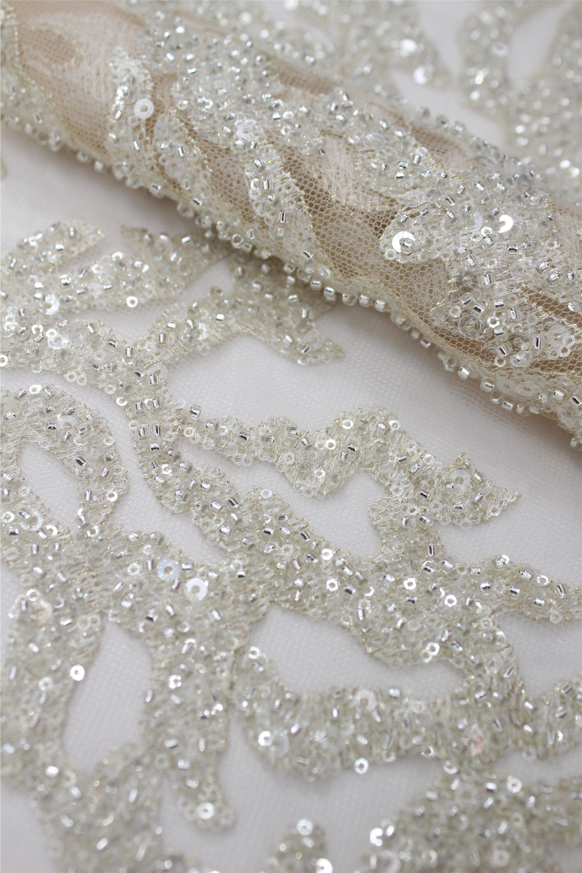 Silver Beaded Bridal Lace Fabric: Embroidery Sequins, Haute Couture ...
