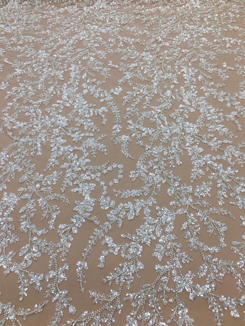 Silver Beaded Lace Fabric: Crystal Sequins Bridal Dress Lace - Etsy