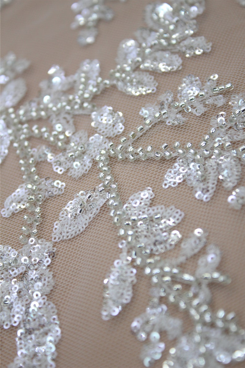 Silver Beaded Lace Fabric: Crystal Sequins Bridal Dress Lace - Etsy