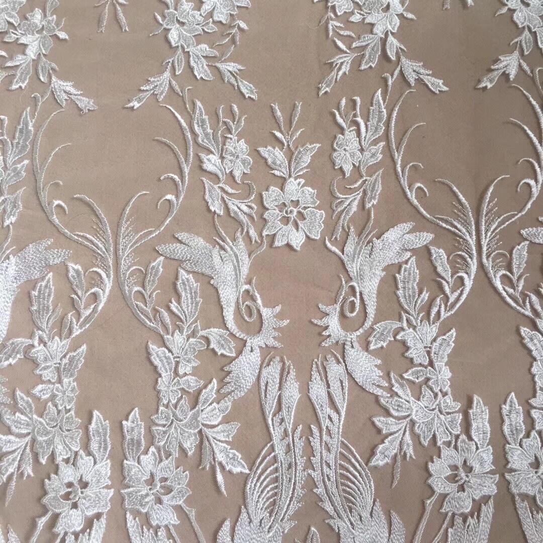 Tulle Bird Pattern Embroidery Lace Fabric Floral Wedding Dresses Sold ...