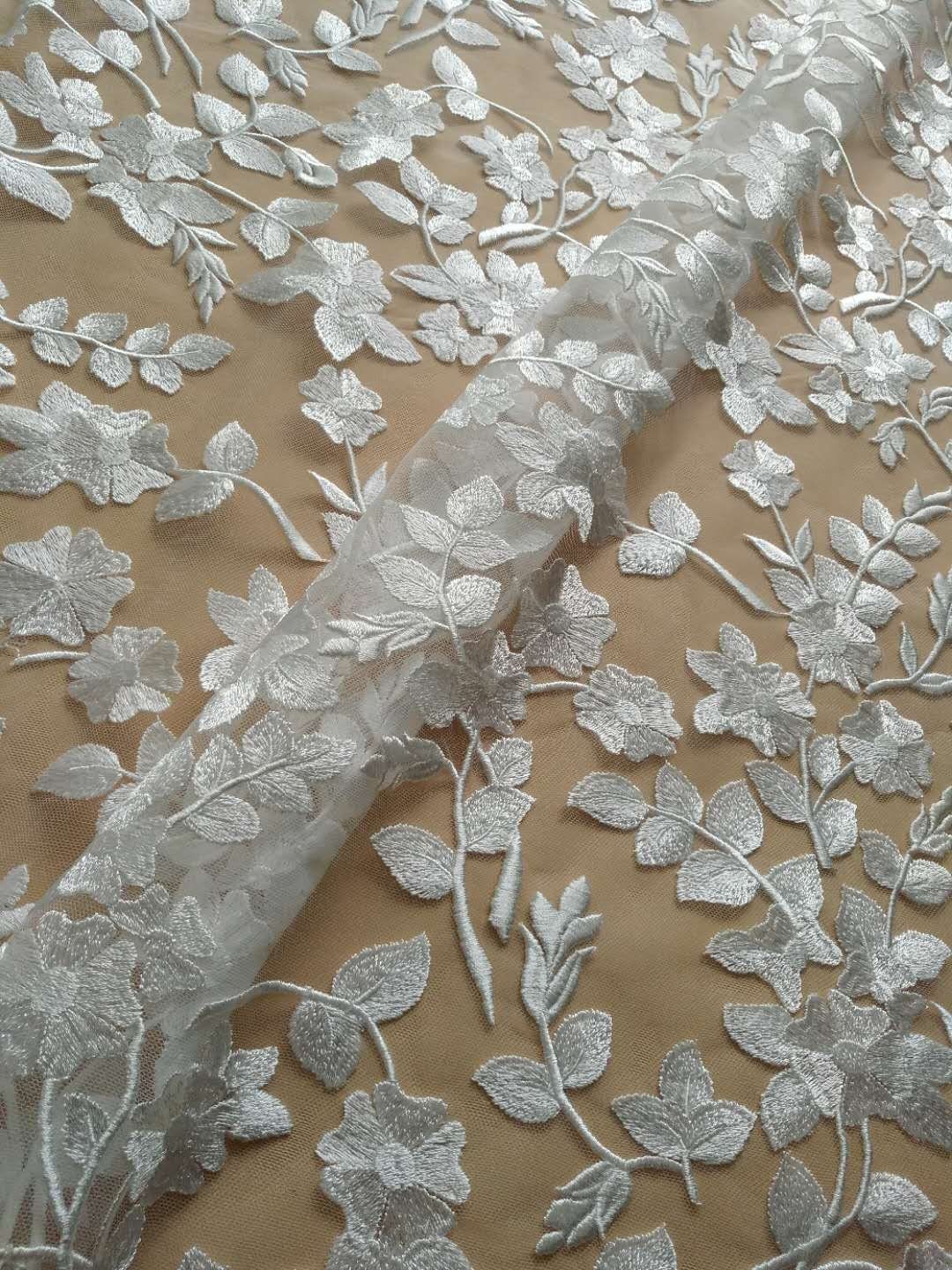 Floral Embroidered Bridal Lace Fabric: off White Tulle Wedding Dress ...