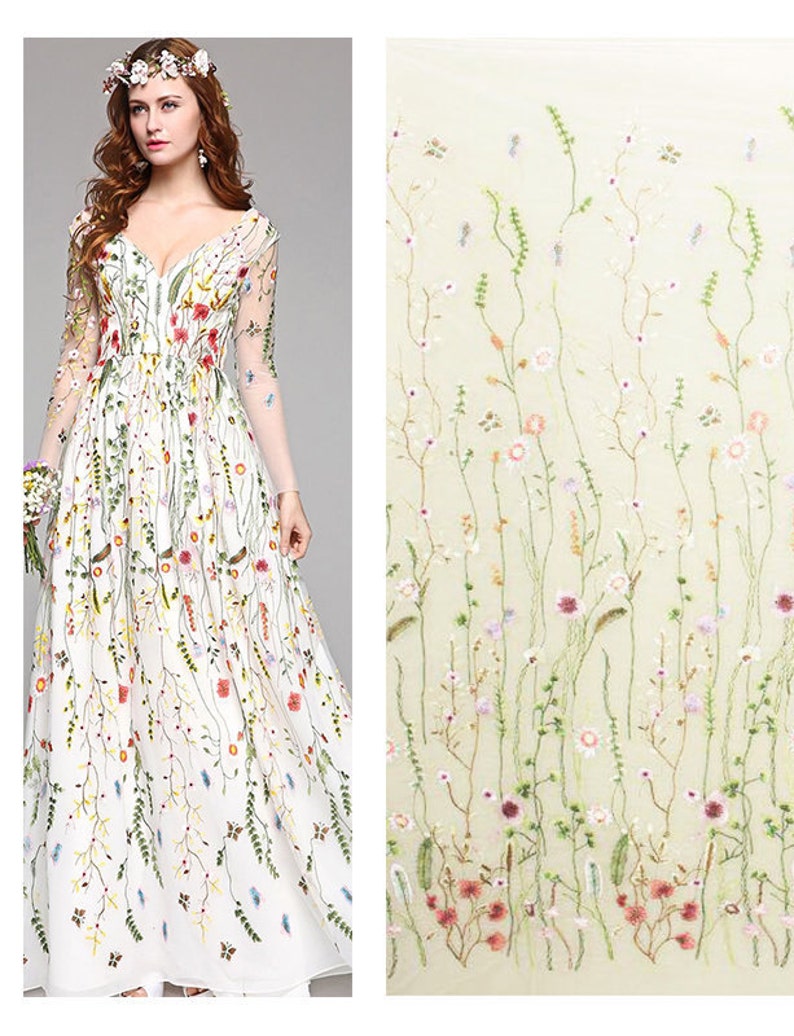 Colorful Flower Tulle Embroidery Lace Fabric For Dress | Etsy