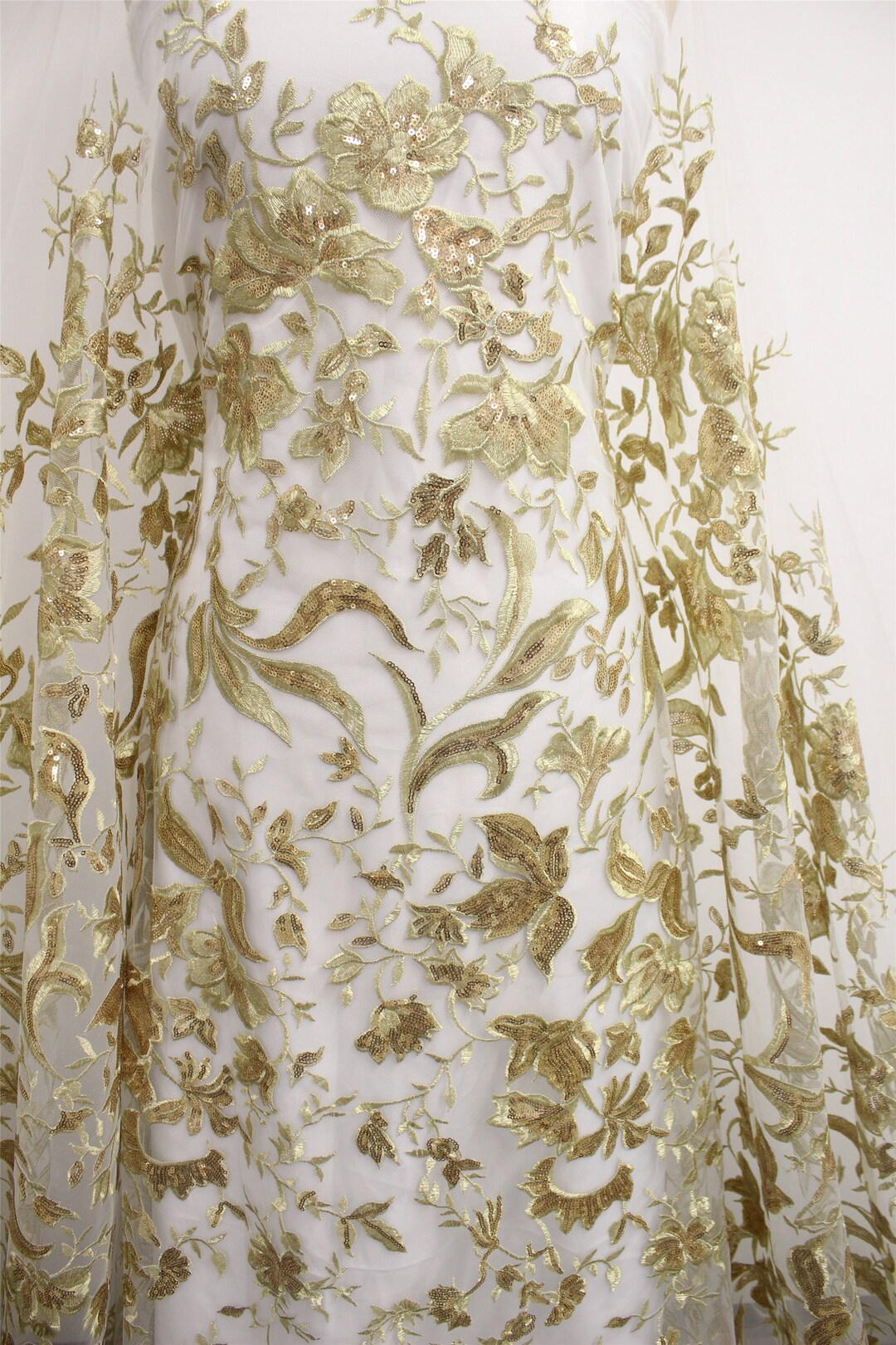 Couture Lace Fabric, Gold Embroidered Lace Fabric, DIY Prom Dress ...