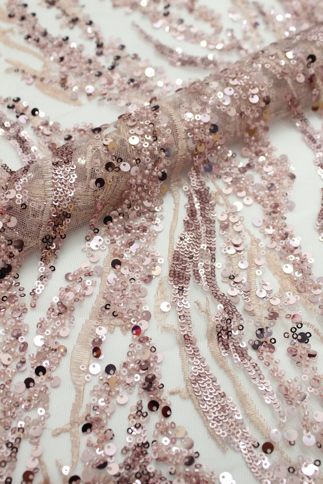 Fashion Beaded Gown Dress Lace Fabric BY the Yard, Vintage Sequins Lace ...
