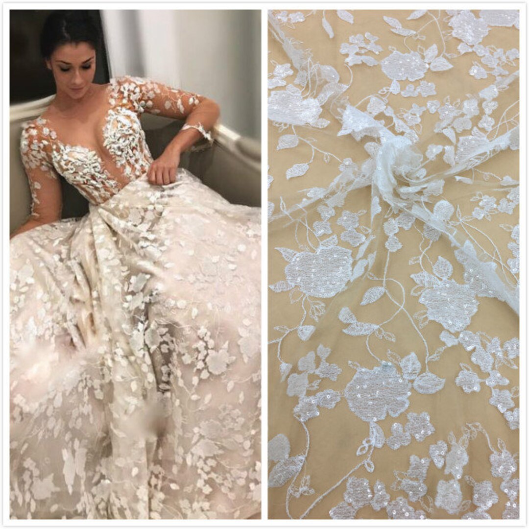 Wedding Dress Lace Fabric, Bridal Embroidered Lace, Beautiful French ...