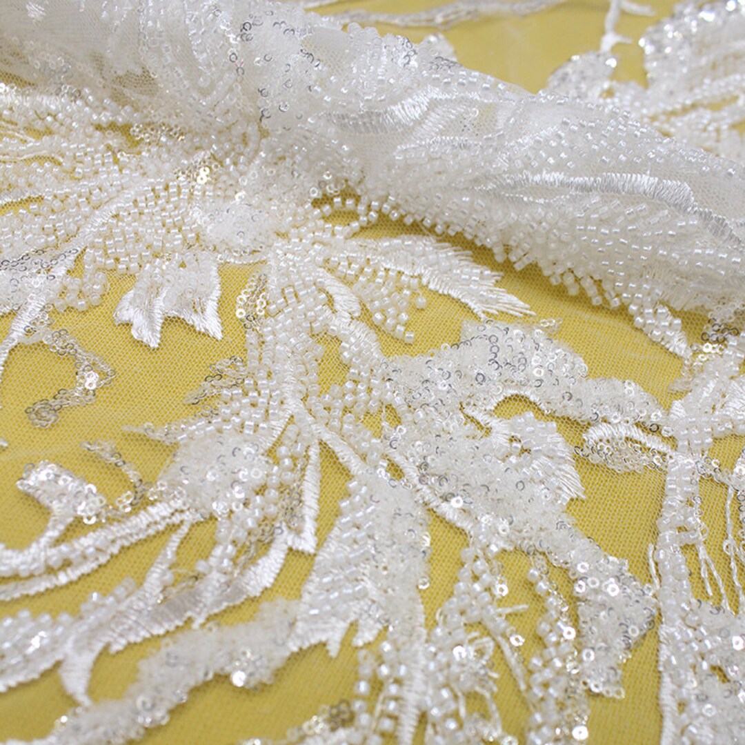 Off White Beaded Bridal Lace Fabric: Heavy Wedding Dress Tulle - Etsy