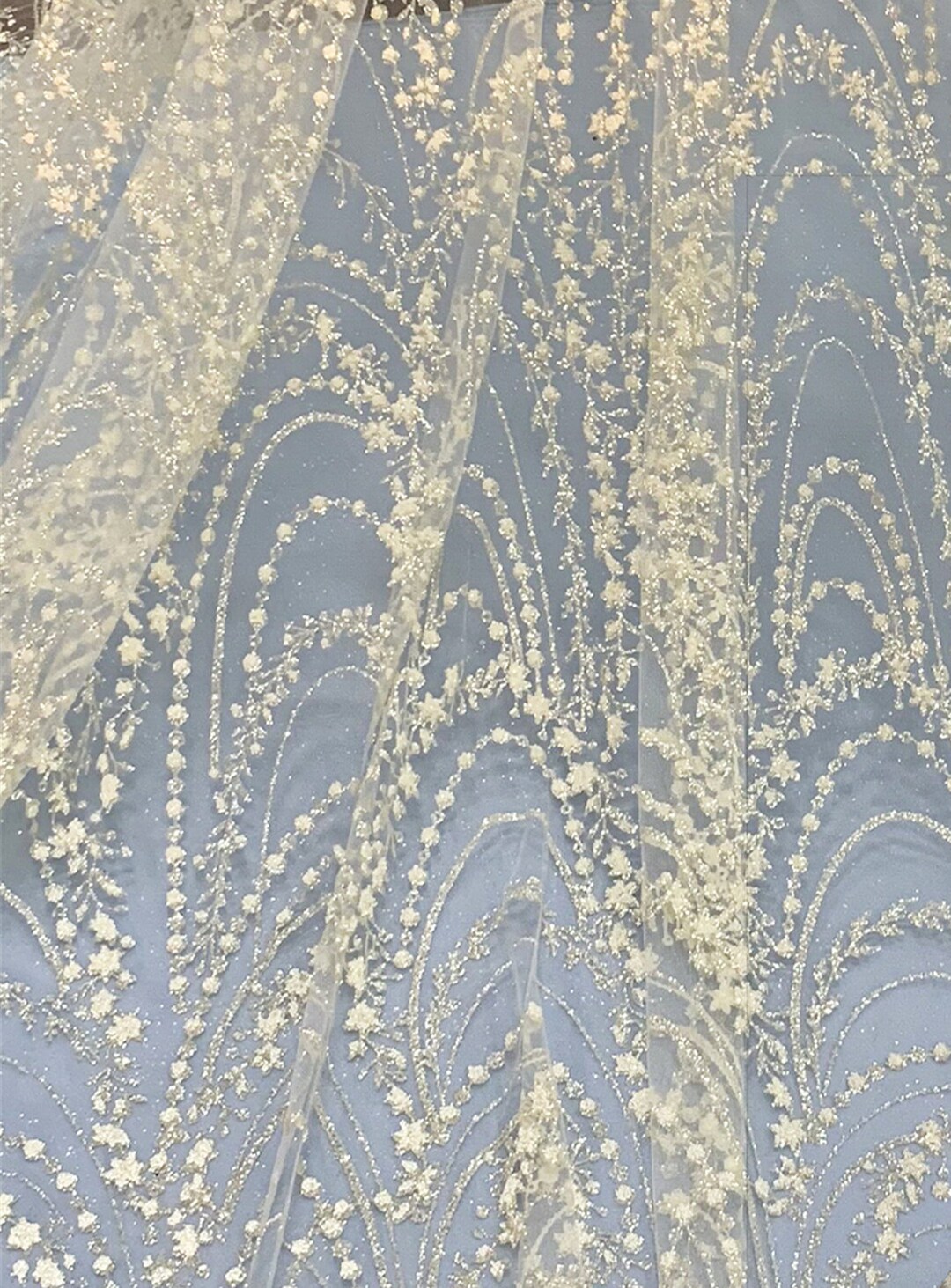 Shiny Lace Fabric With Shiny Gold Powder, Bridal Lace Fabric, Wedding ...