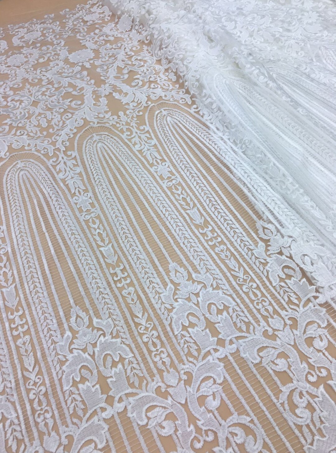 Embroidered Wedding Lace Fabric: Rayon Bridal Couture Lace by the Yard ...