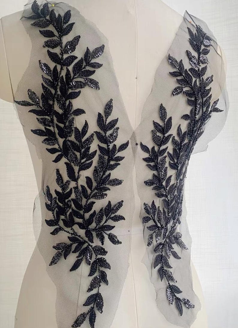 Black and Light Ivory Lace Applique Luxury Quality Beaded and Sequined ...
