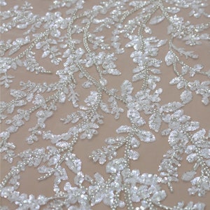 Silver Beaded Lace Fabric: Crystal Sequins Bridal Dress Lace - Etsy