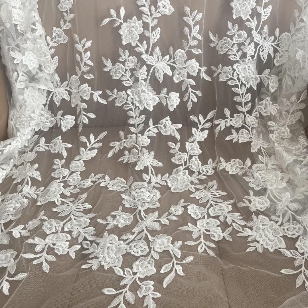 Off White Sequin Embroidery Lace Fabric: Bridal Tulle, Couture Dress - Etsy