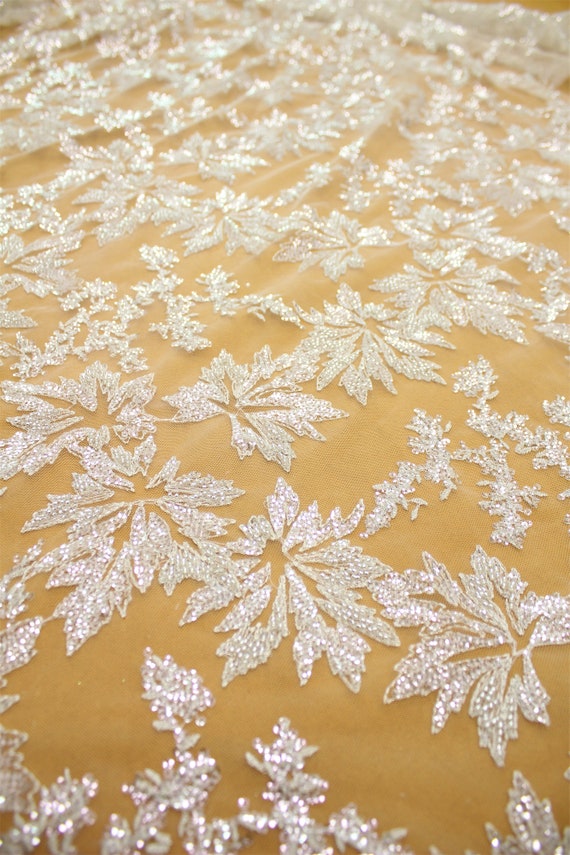 Luxury Champagne Beaded Embroidery Lace Fabric Beaded Floral Lace Fabric 3D Beaded Lace Fabric Tulle Lace Fabric Sequin Lace by Yard Etsy UK